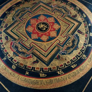 Vintage Om Round Mandala Thangka, Handmade Sacred Thangka Painting for ...