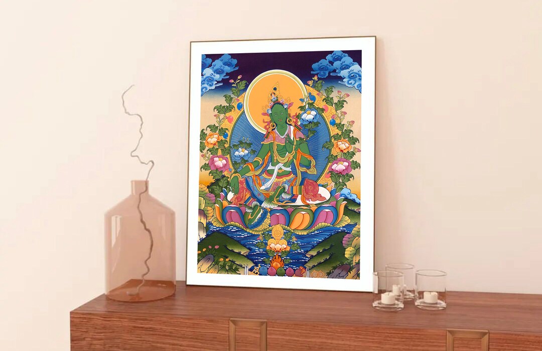 Green Tara Thangka Painting, Tara Art, Handmade Sacred Thangka Painting ...
