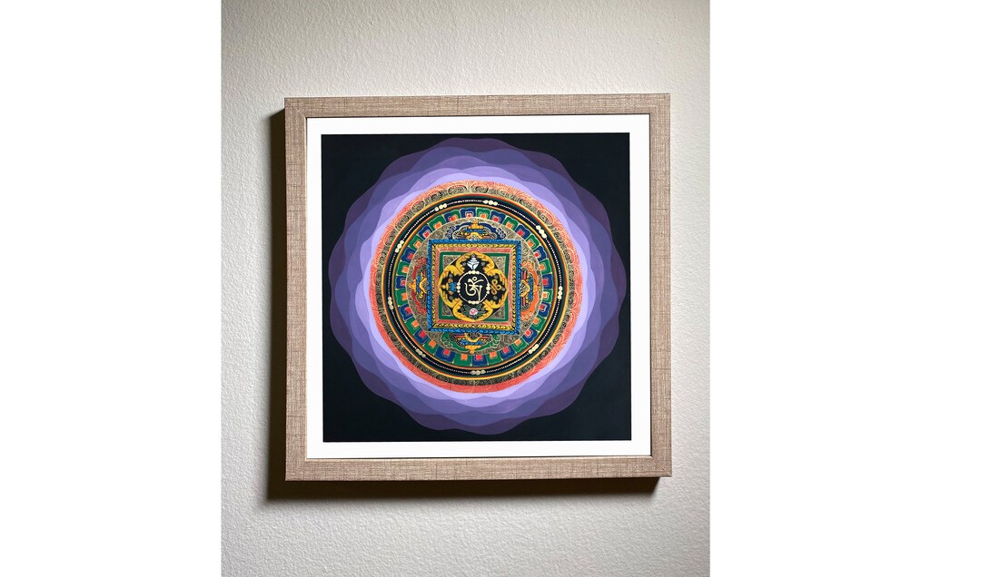 Om Round Mandala Thangka, Black Theme Mandala Art for Shrine - Etsy