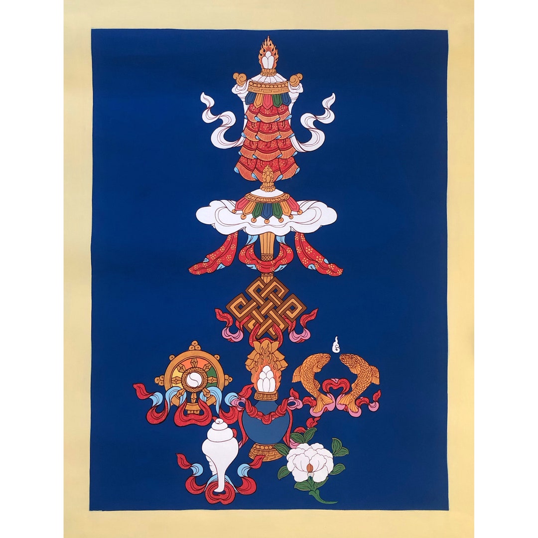 Eight Auspicious Symbols Thangka, Handmade Sacred Thangka Painting for ...