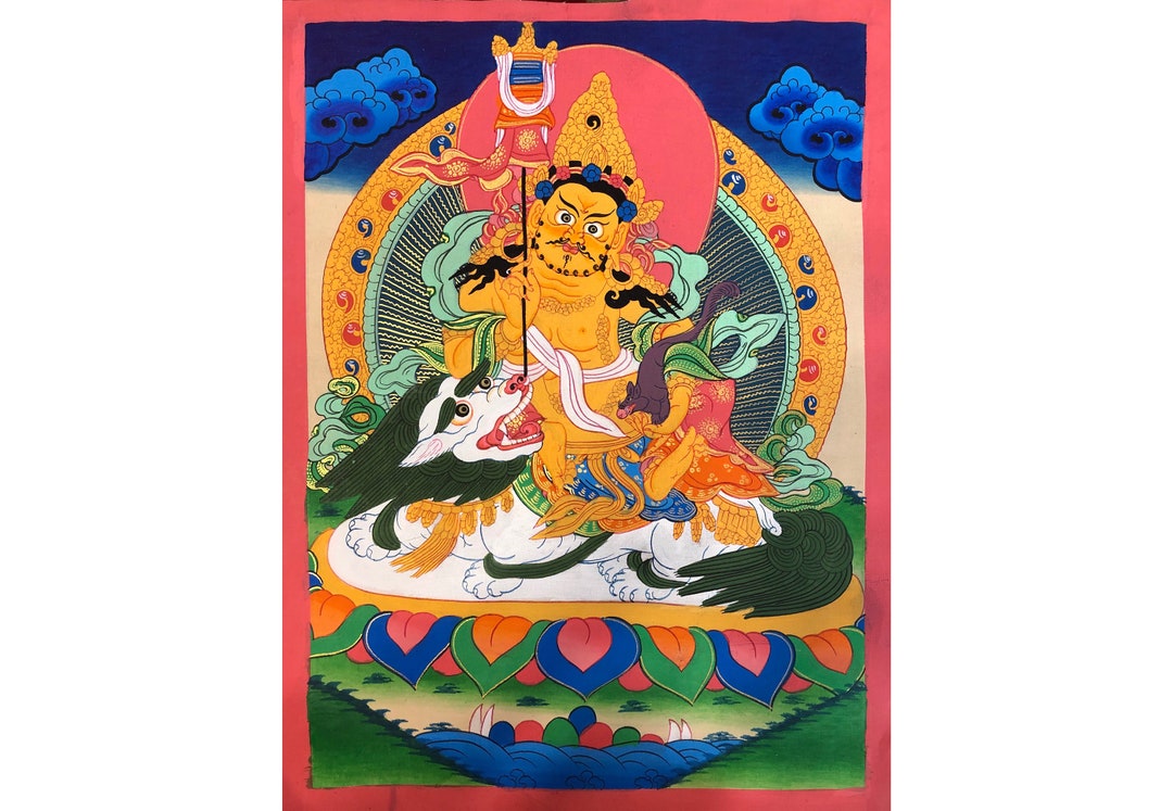 Yellow Zambala Thangka, Kubera Thanka Art, Genuine Hand Painted Tibetan ...