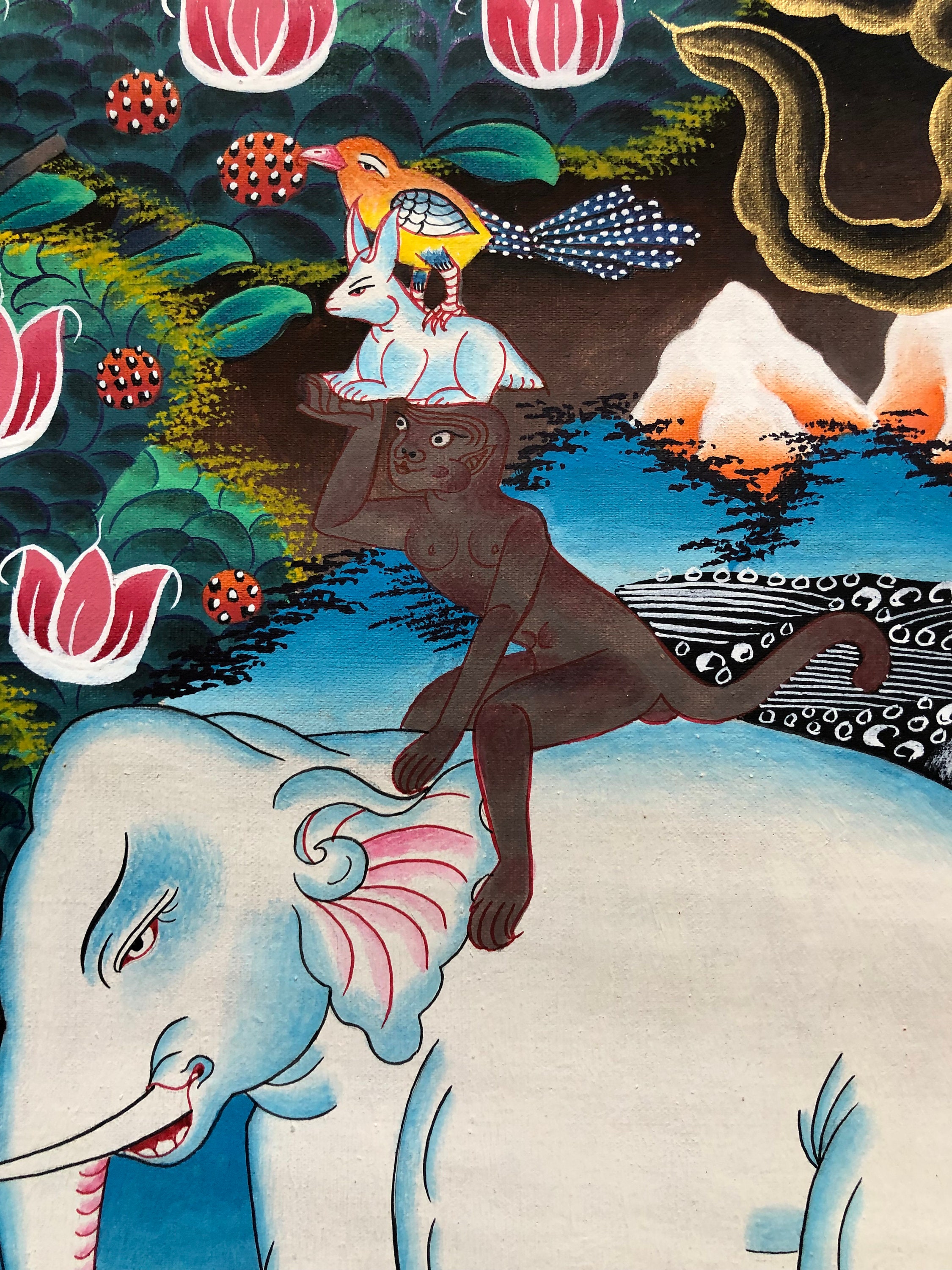 Four Best Friends Thangka, Four Harmonious Animals (friends) - Handmade ...