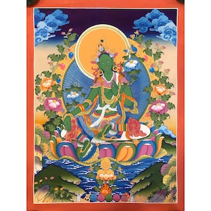 Green Tara Thangka Painting, Tara Art, Handmade Sacred Thangka Painting ...