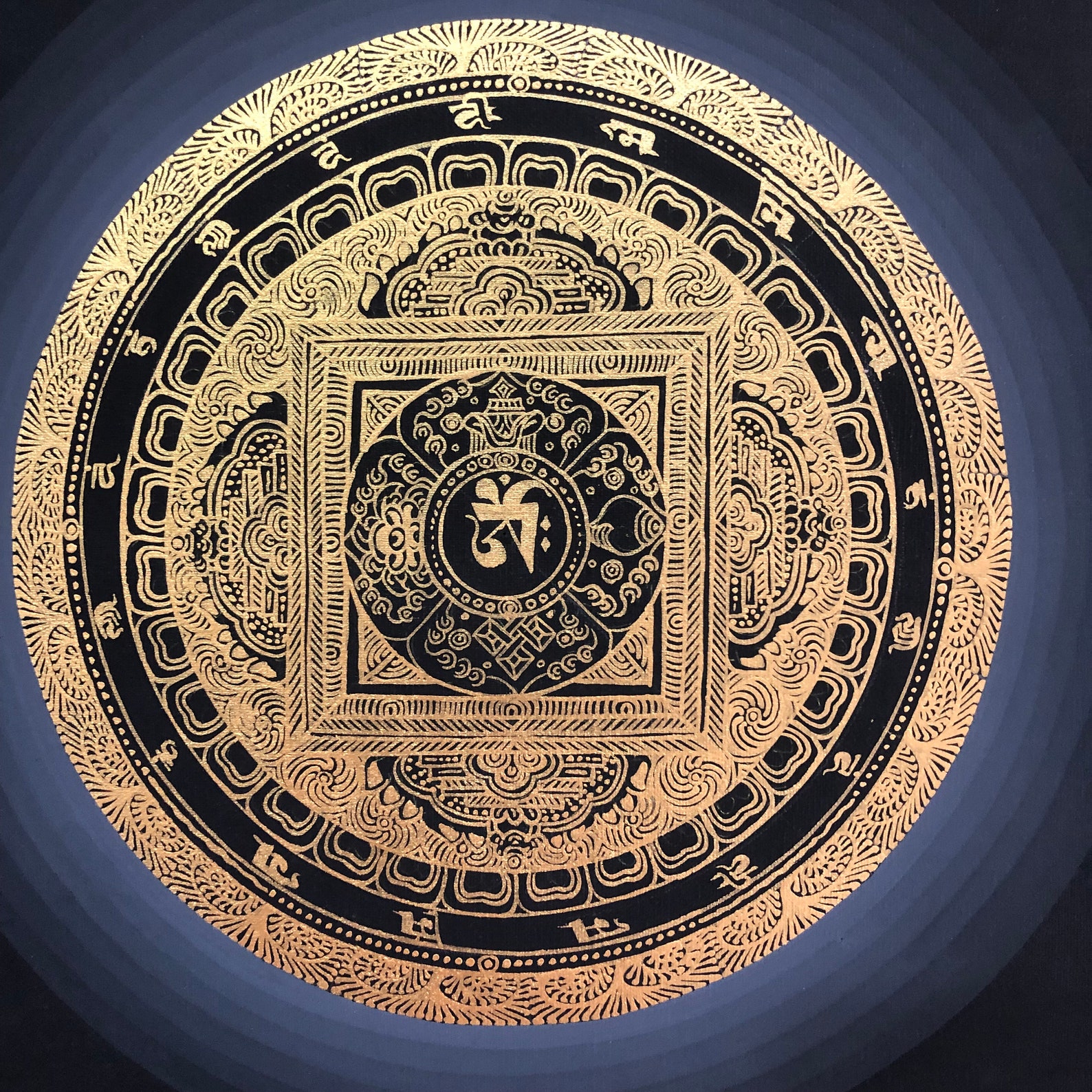 Om Round Mandala Thangka, Black Theme Mandala Art for Shrine - Etsy