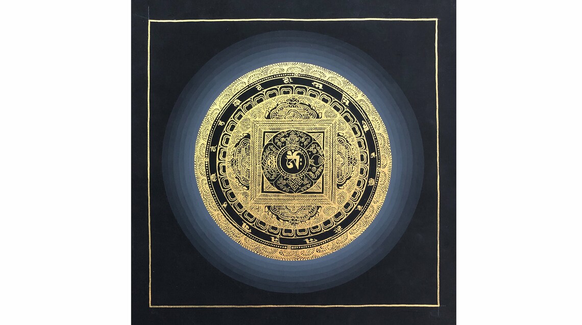 Om Round Mandala Thangka, Black Theme Mandala Art for Shrine - Etsy