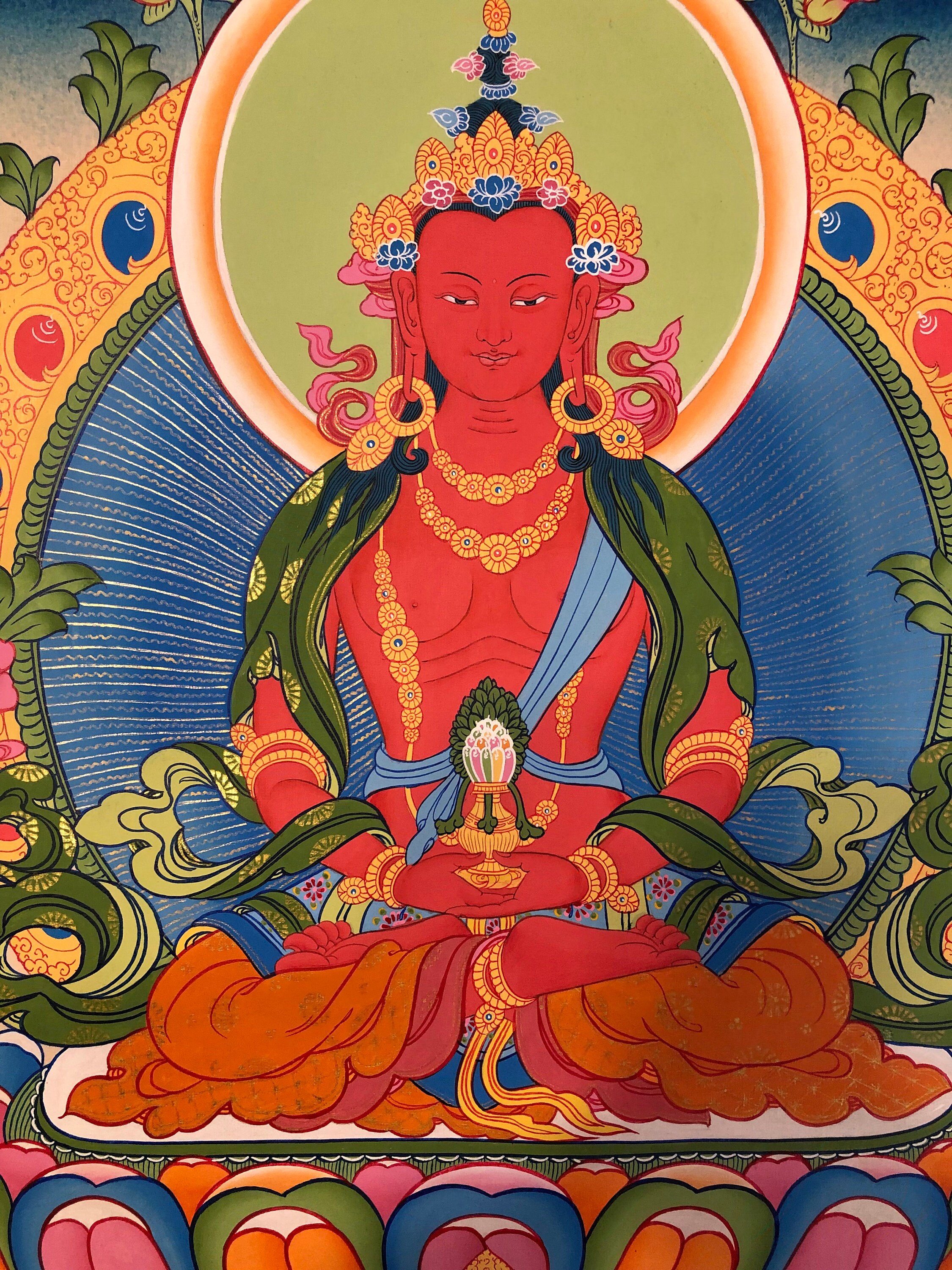 24k Gold Amitayus Buddha Thangka, Rare Genuine Hand Painted Tibetan ...