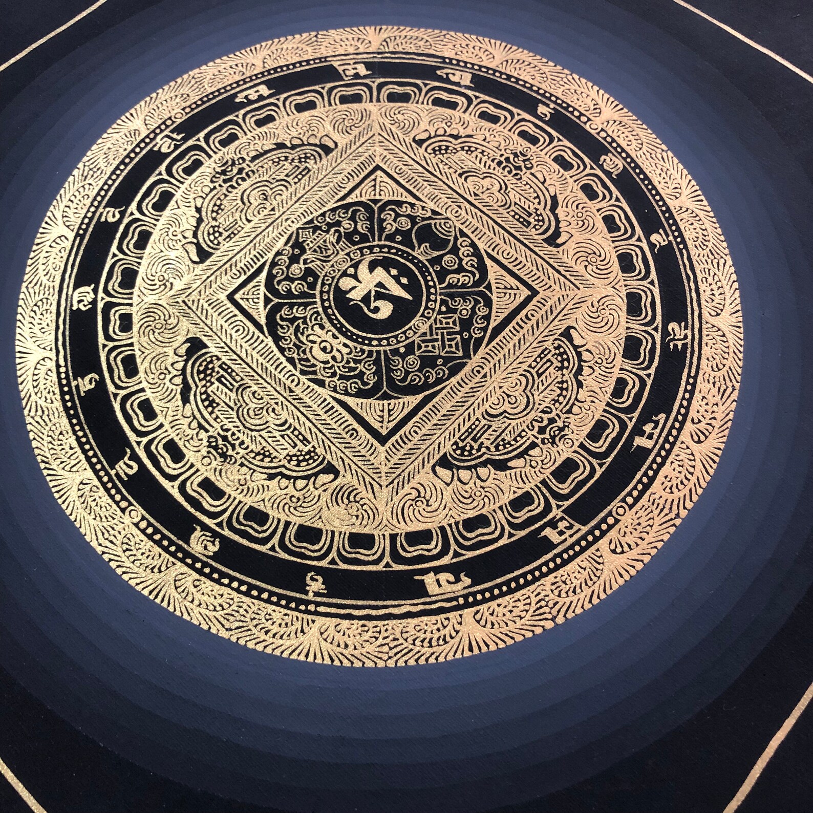 Om Round Mandala Thangka, Black Theme Mandala Art for Shrine - Etsy