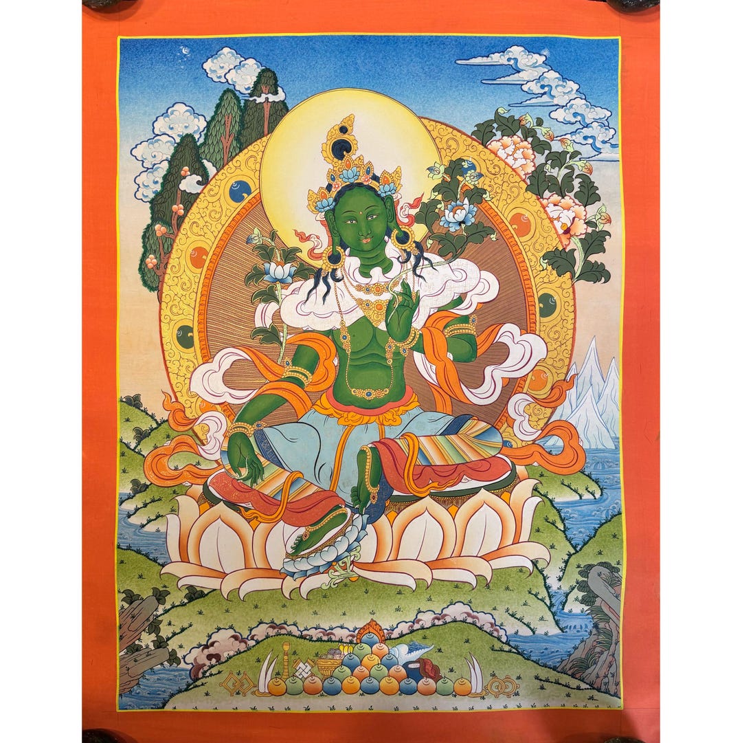 Green Tara Thangka Painting, Tara Art, Handmade Sacred Thangka Painting ...