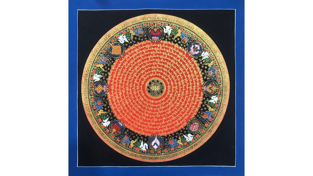 Lotus Mantra Mandala Thangka, Handmade Sacred Thangka Painting for Good ...