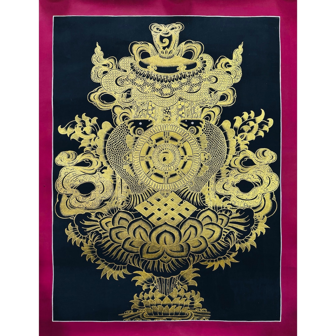 Eight Auspicious Symbols Thangka, Handmade Sacred Thangka Painting for ...