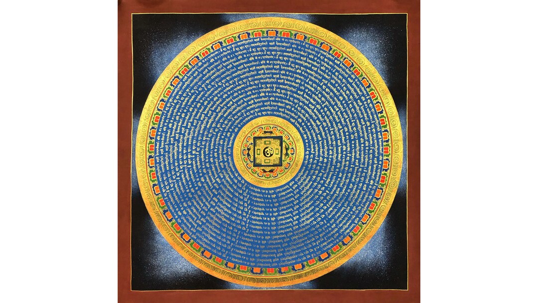 Blue Theme Gayatri Mantra Mandala Thangka, Om Bhur Bhuvaha Svaha ...