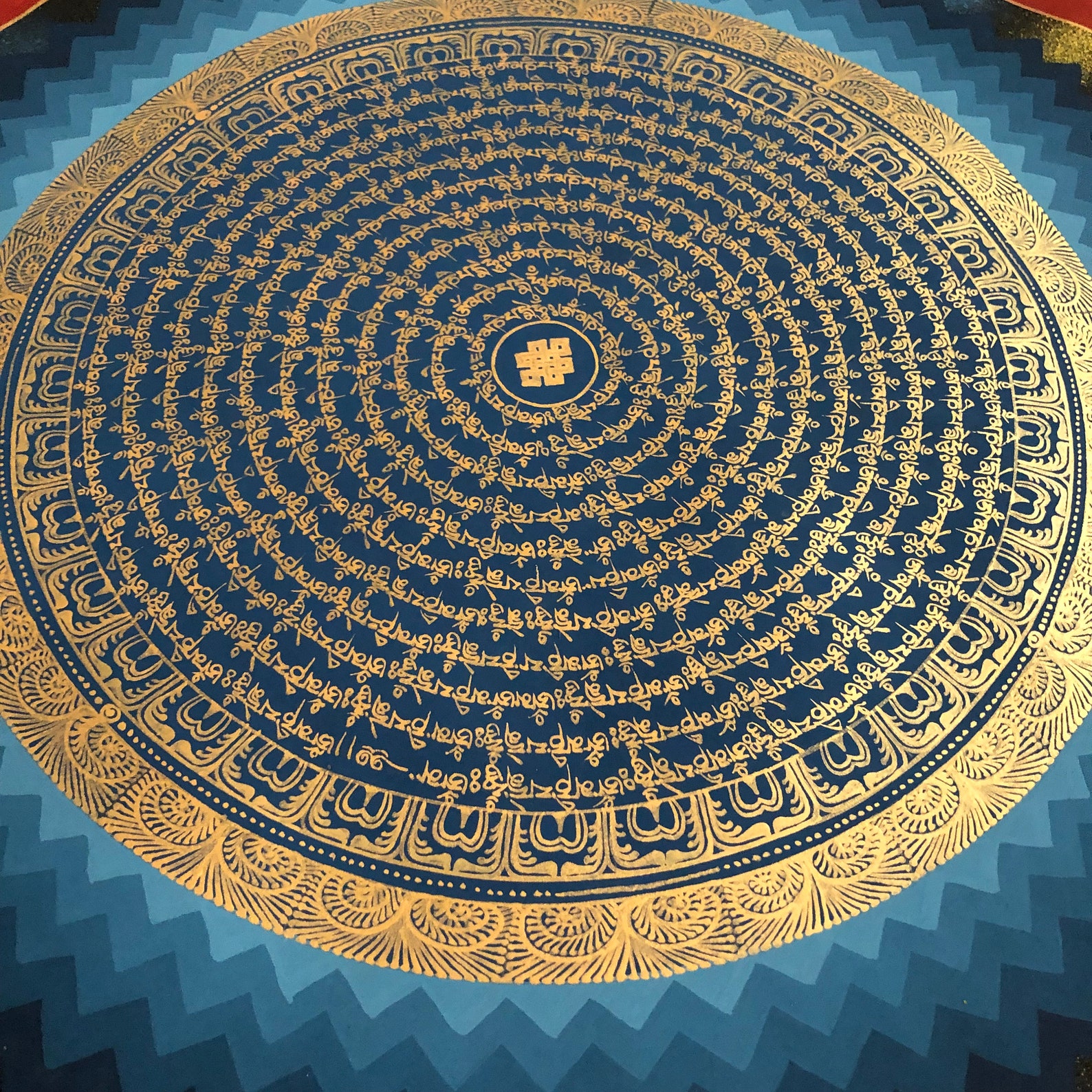 Blue Lotus Infinite Knot Mantra Mandala Thangka Painting, Om Mani Padme ...