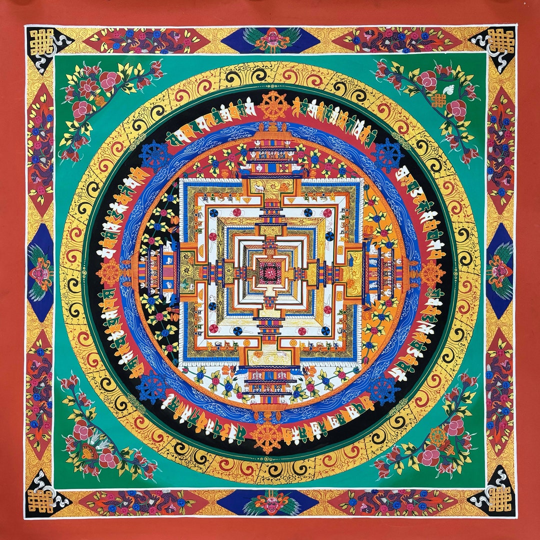 43x43 Inch Green Background Master Quality Kalachakra Mandala Thangka ...