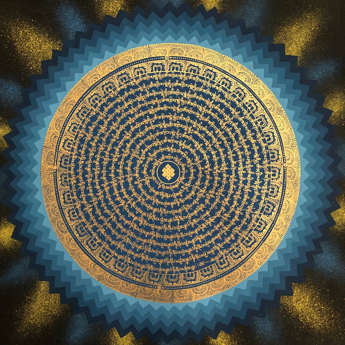 Blue Lotus Infinite Knot Mantra Mandala Thangka Painting Om - Etsy