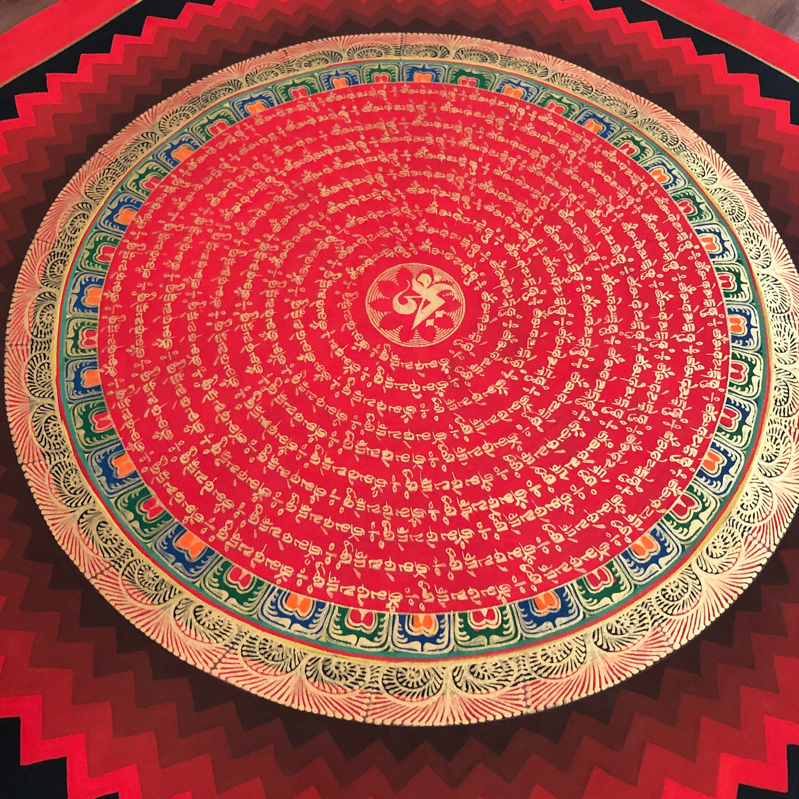 Blue Lotus Infinite Knot Mantra Mandala Thangka Painting, Om Mani Padme ...