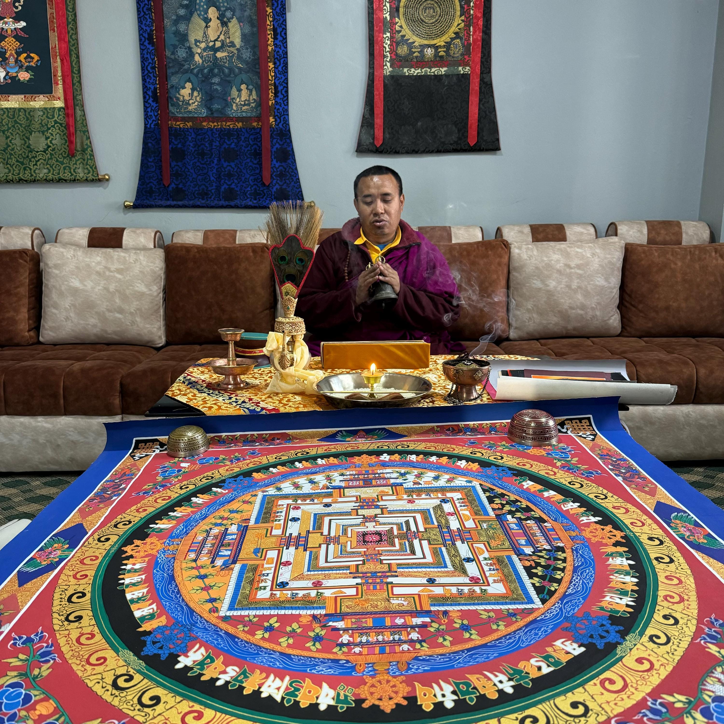 43x43 Inch Red Background Master Quality Kalachakra Mandala Thangka ...