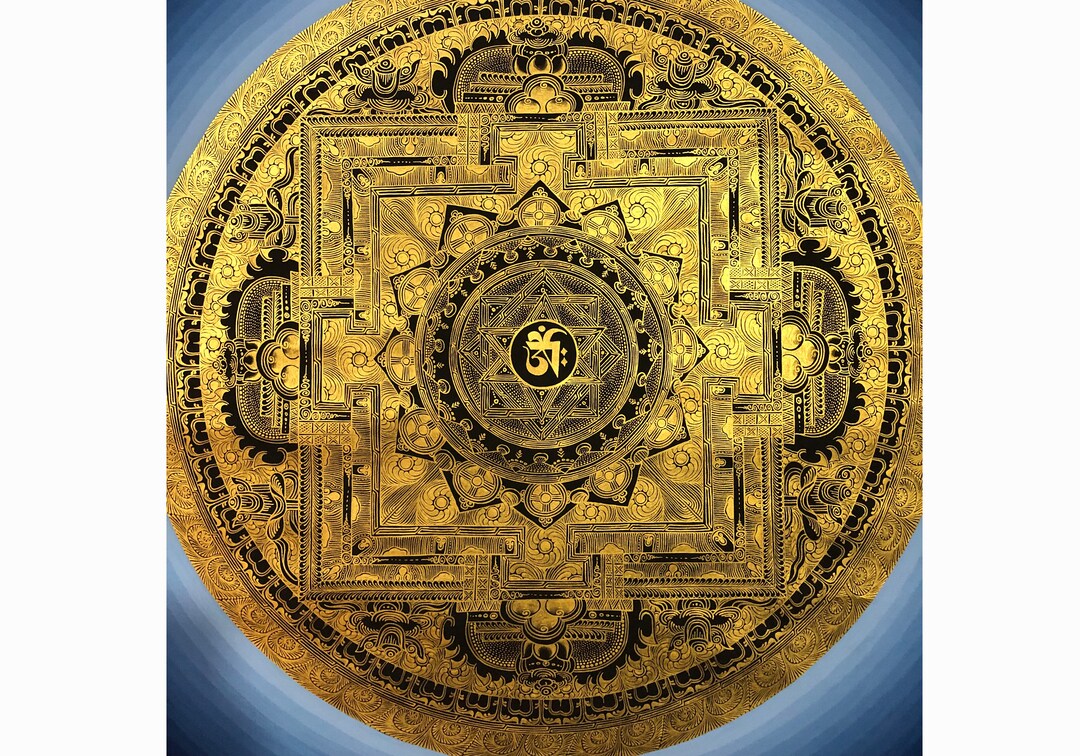 Large Size Om Round Mandala Thangka, Handmade Sacred Thangka Painting ...