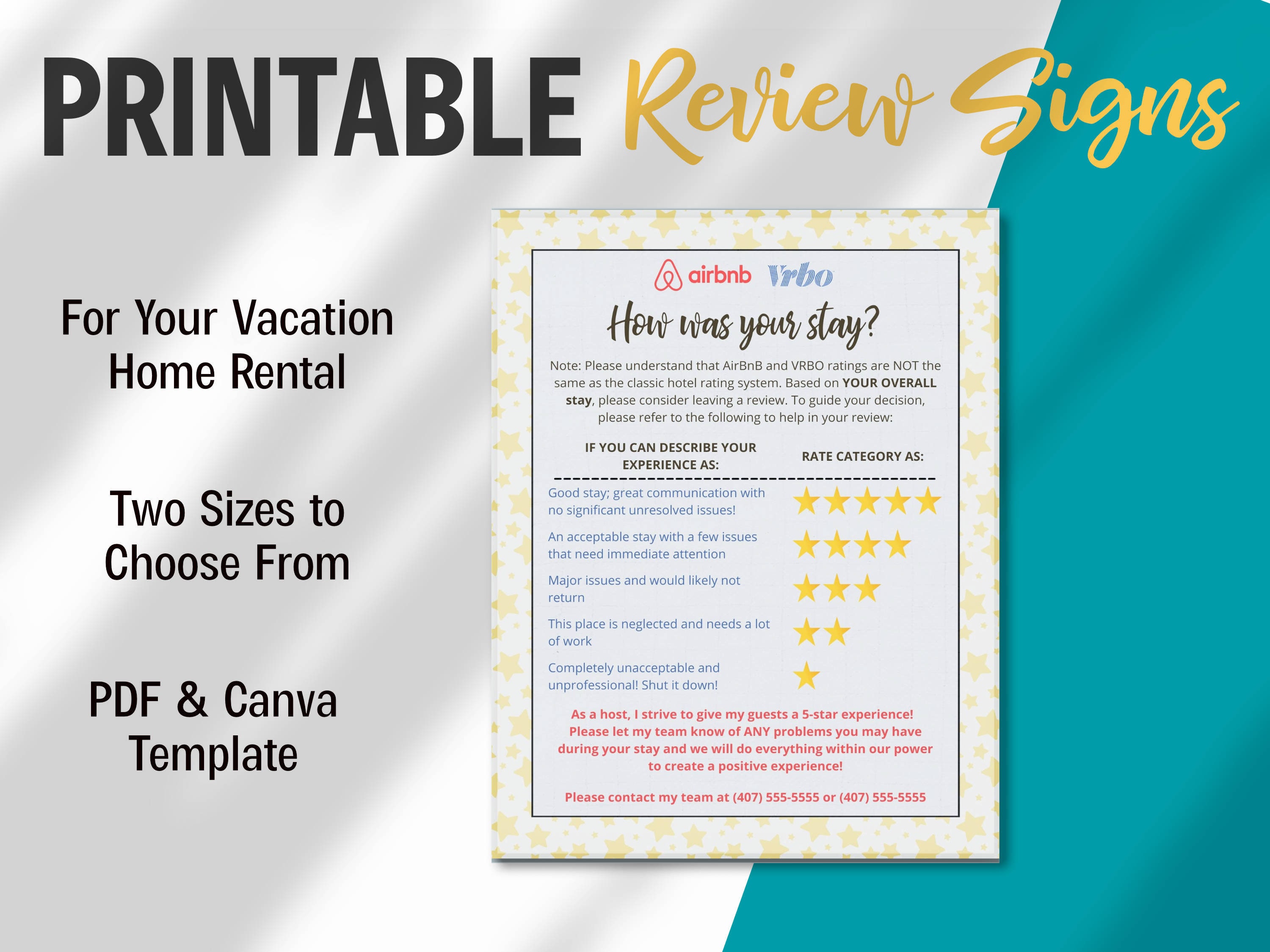Airbnb Review Sign Printable (editable) | Airbnb Star Ratings, Airbnb ...
