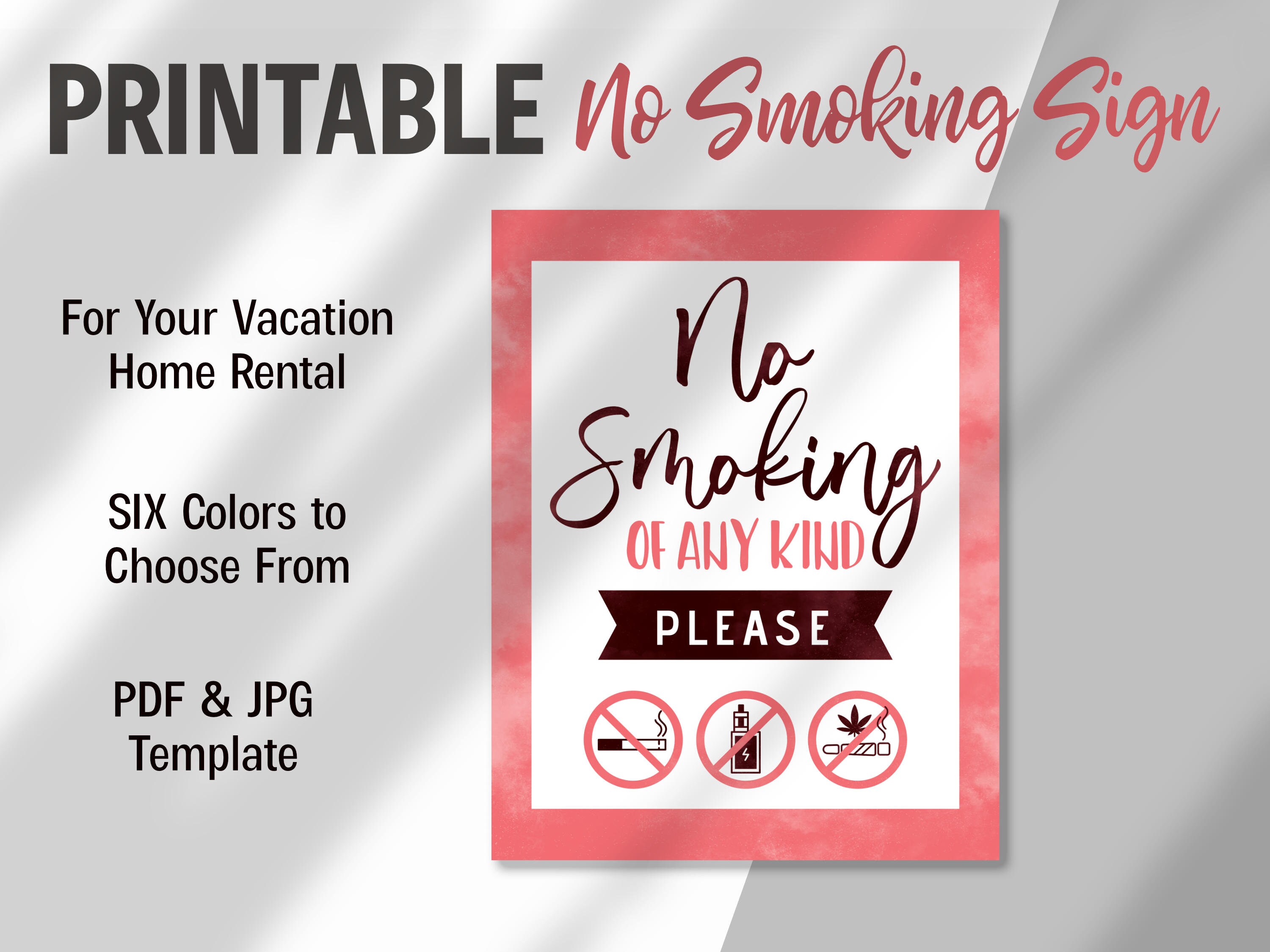 Airbnb Signs | No Smoking Signs Bundle Air Bnb Signage | Air Bnb Host ...