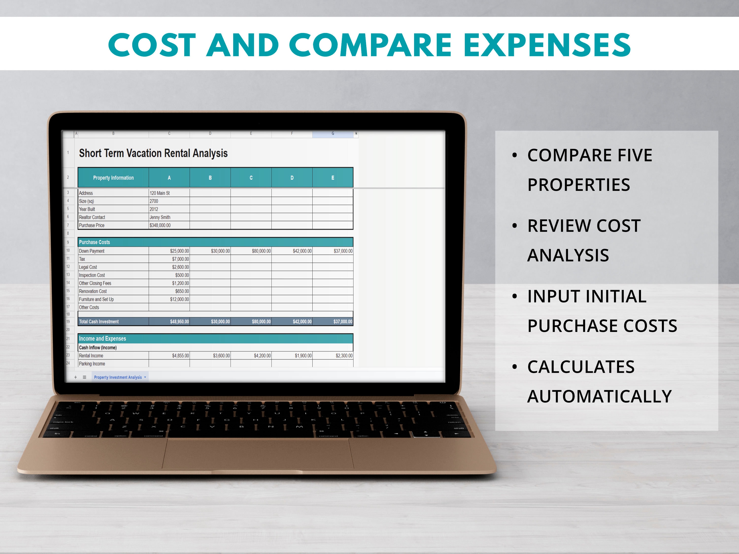 Short Term Rental Spreadsheet | Air Bnb Cost Analysis | Editable ...
