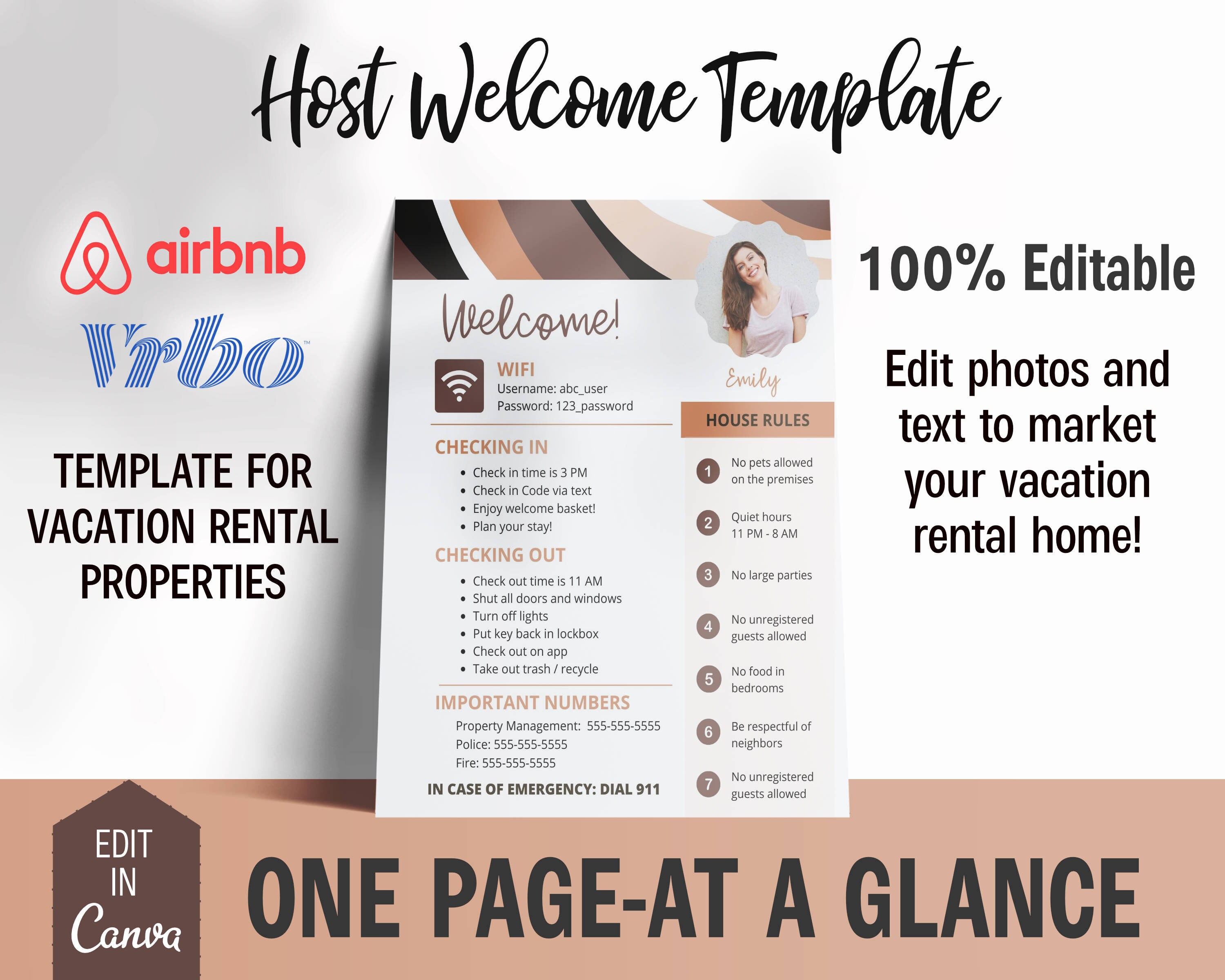 Vacation Rental Welcome Template | Airbnb Welcome Sign - One Page ...
