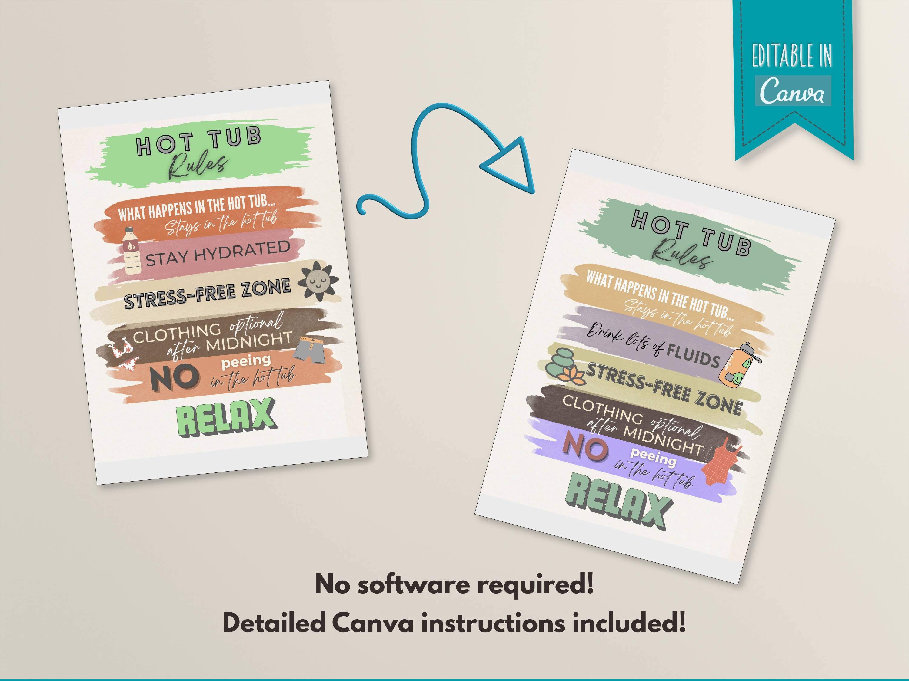 Airbnb Signs, Hot Tub Sign, VRBO Hot Tub Rules - Canva Template Hot Tub ...