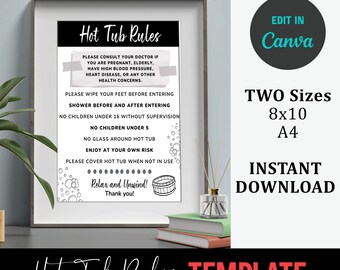 Hot Tub Rules Sign - Printable and Editable Sign for Airbnb, VRBO ...