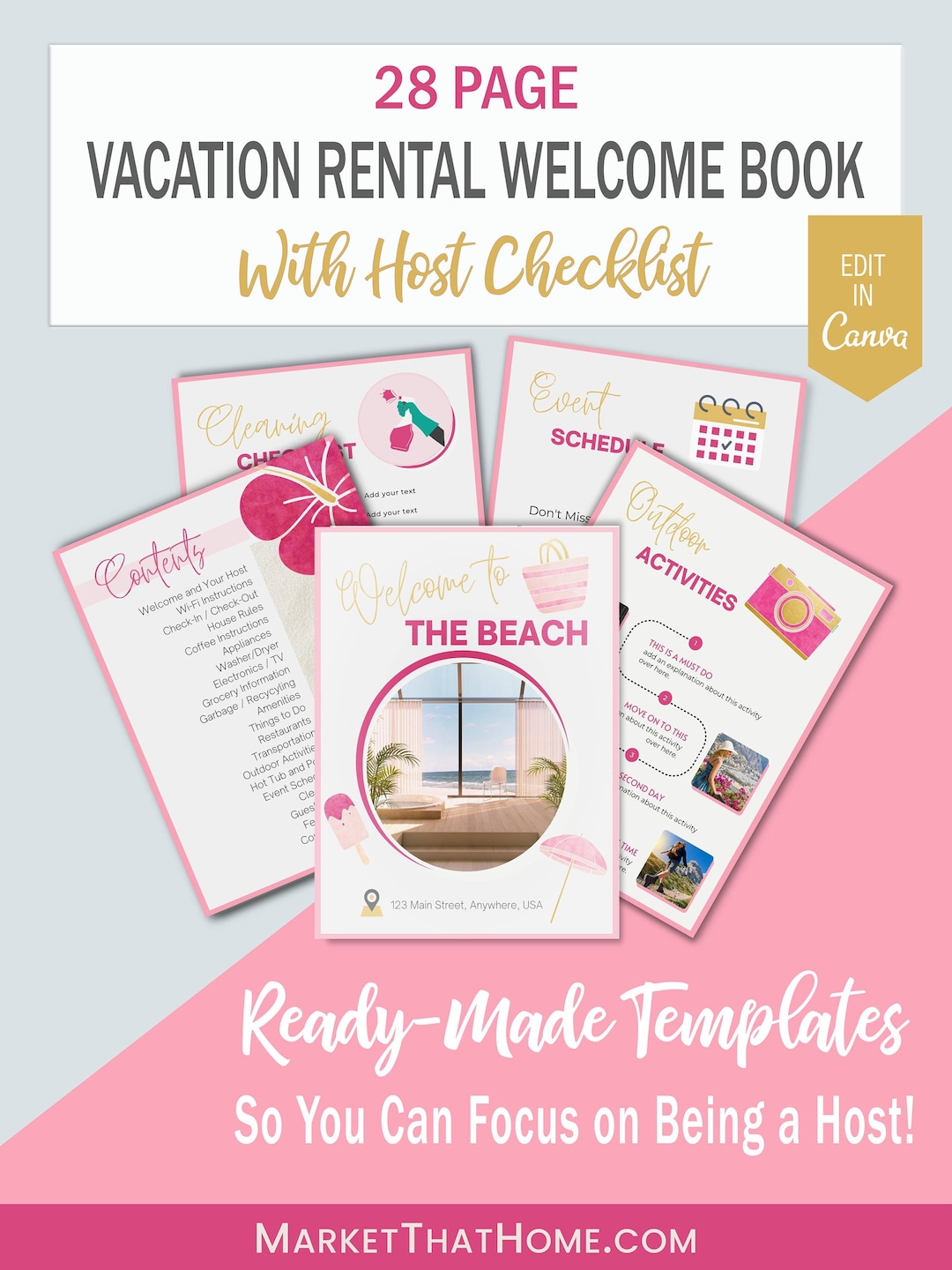 Vacation Rental Book Template | Air Bnb Welcome Book | Editable Canva ...