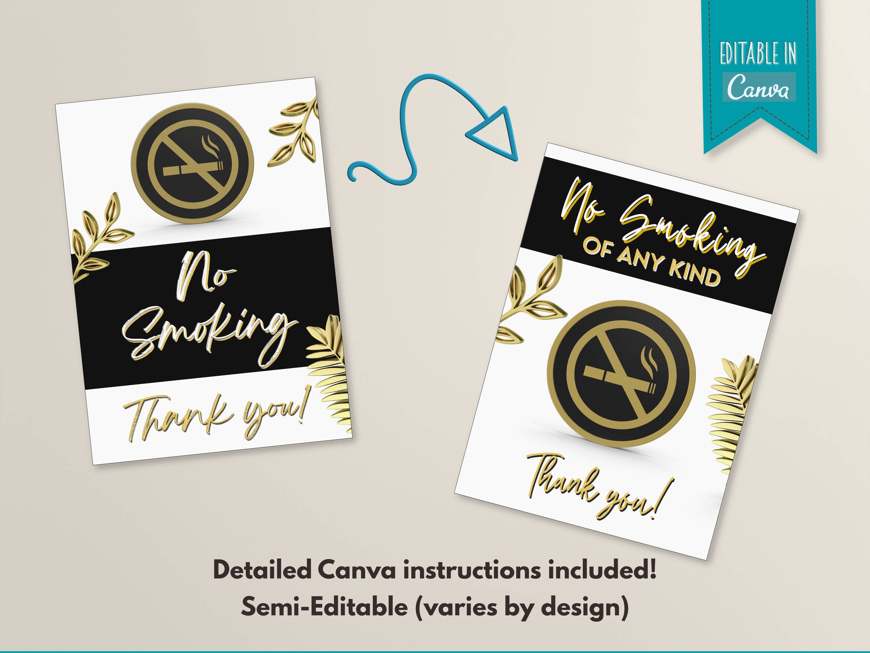 Airbnb Signs, No Smoking Sign, VRBO No Smoking - Canva Template ...