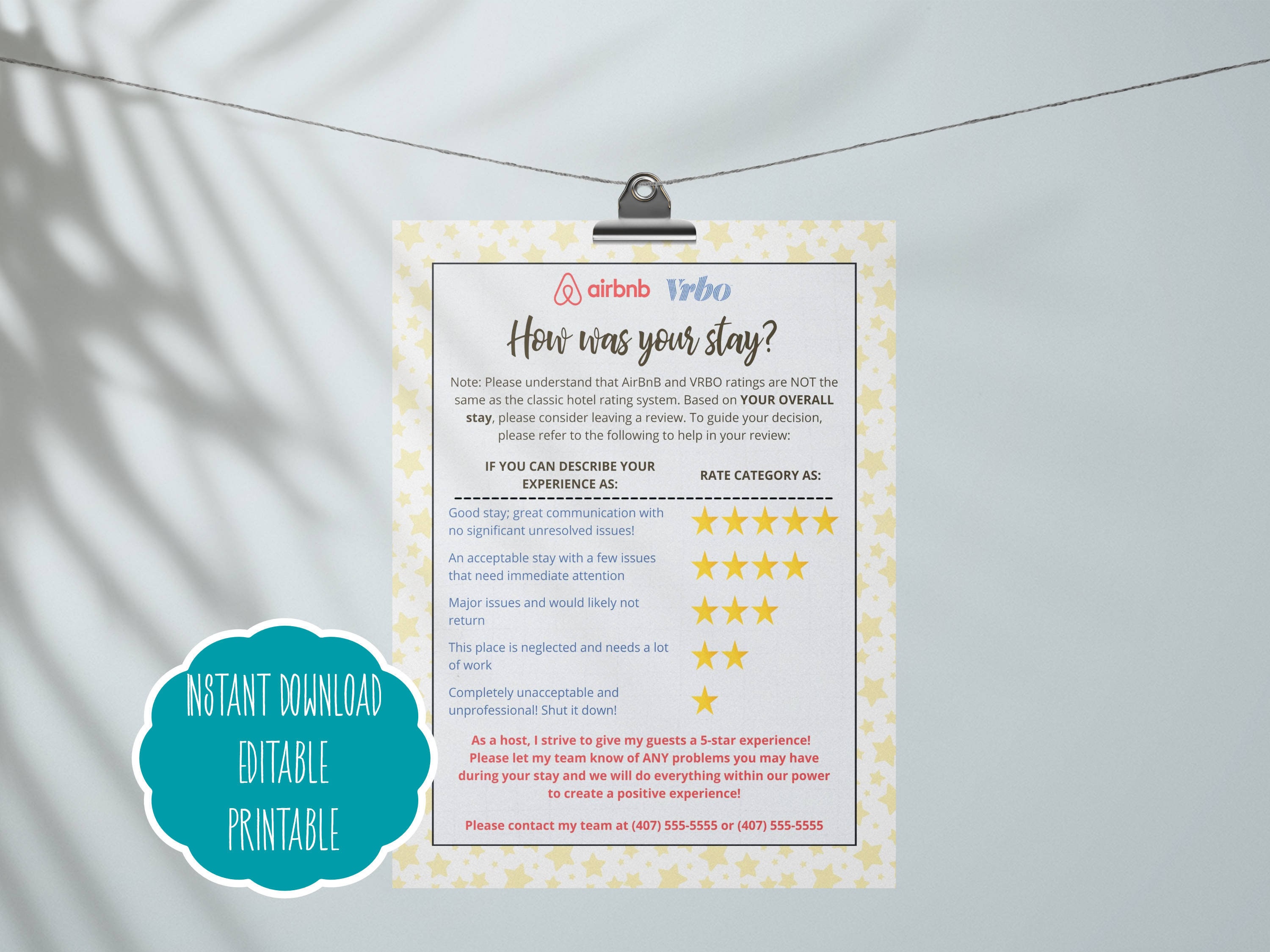 Airbnb Review Sign Printable (editable) | Airbnb Star Ratings, Airbnb ...