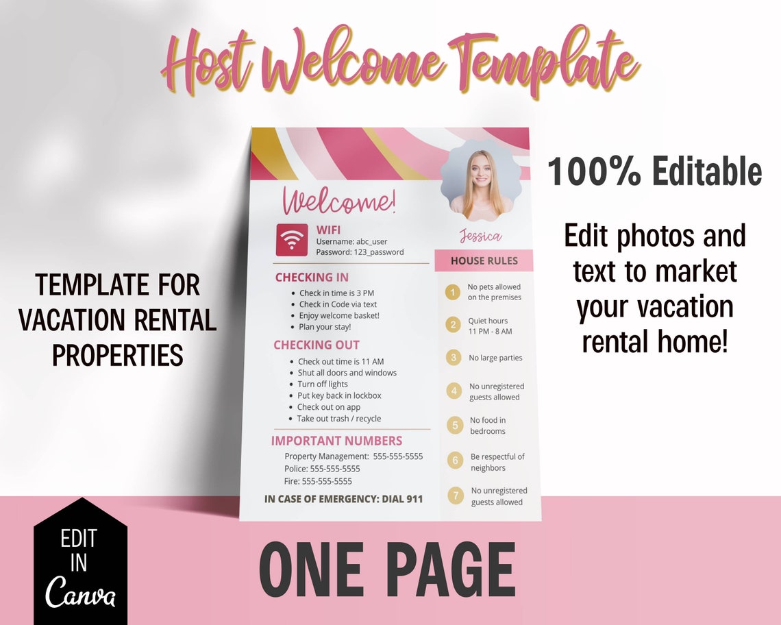 Vacation Rental Welcome Template Air Bnb Welcome One Page Editable ...