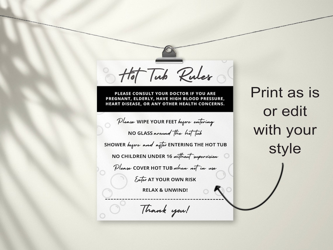 Airbnb Signs, Hot Tub Sign, VRBO Hot Tub Rules - Canva Template ...
