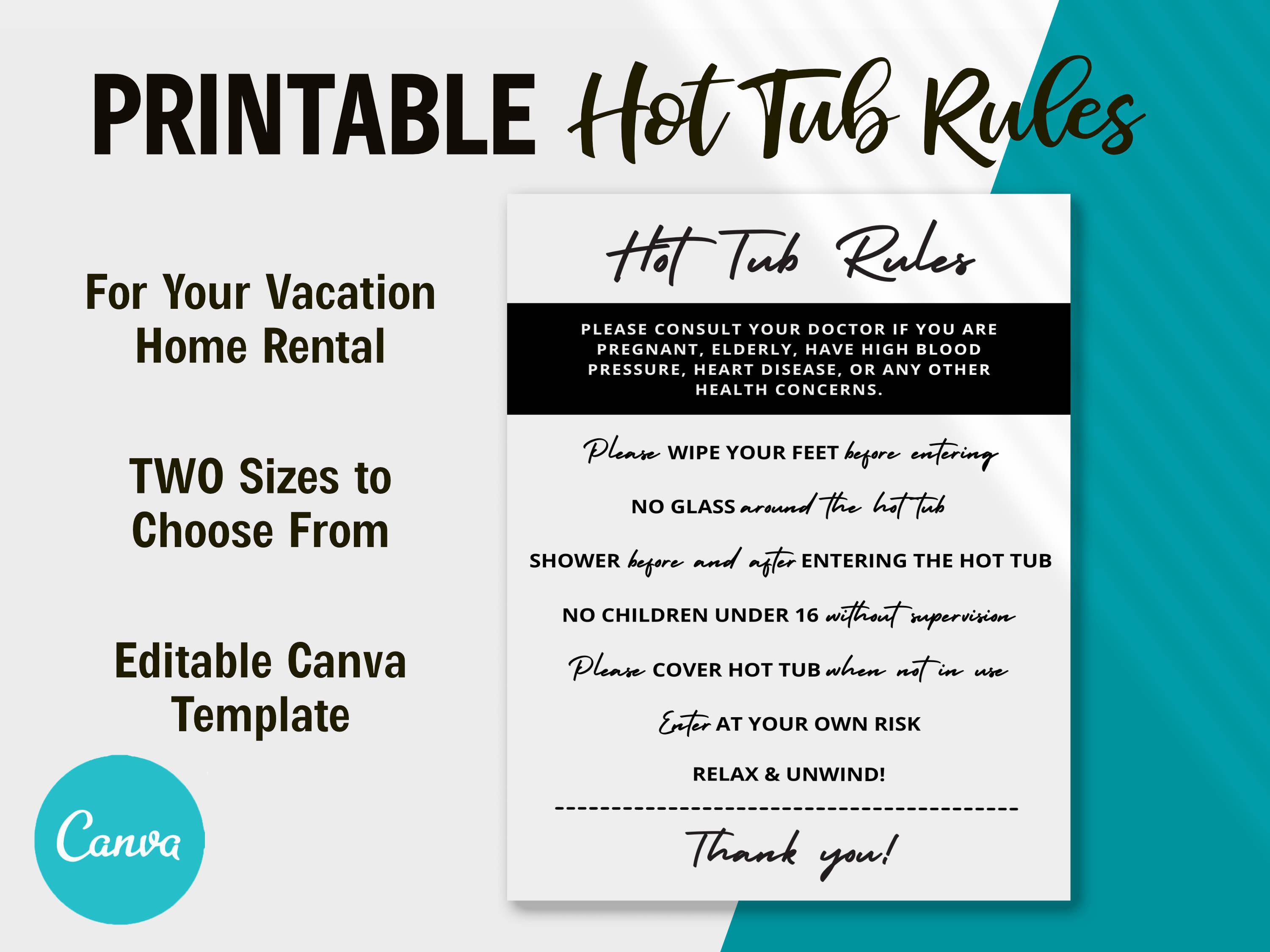 Airbnb Signs, Hot Tub Sign, VRBO Hot Tub Rules - Canva Template ...