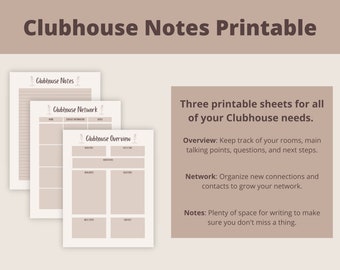 Customizable Clubhouse Notes Template | Printable Sheets for ...