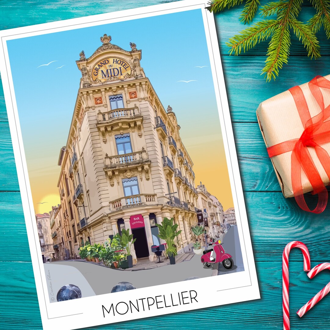 Travel Poster Montpellier, Place De La Comédie, Vintage Poster ...