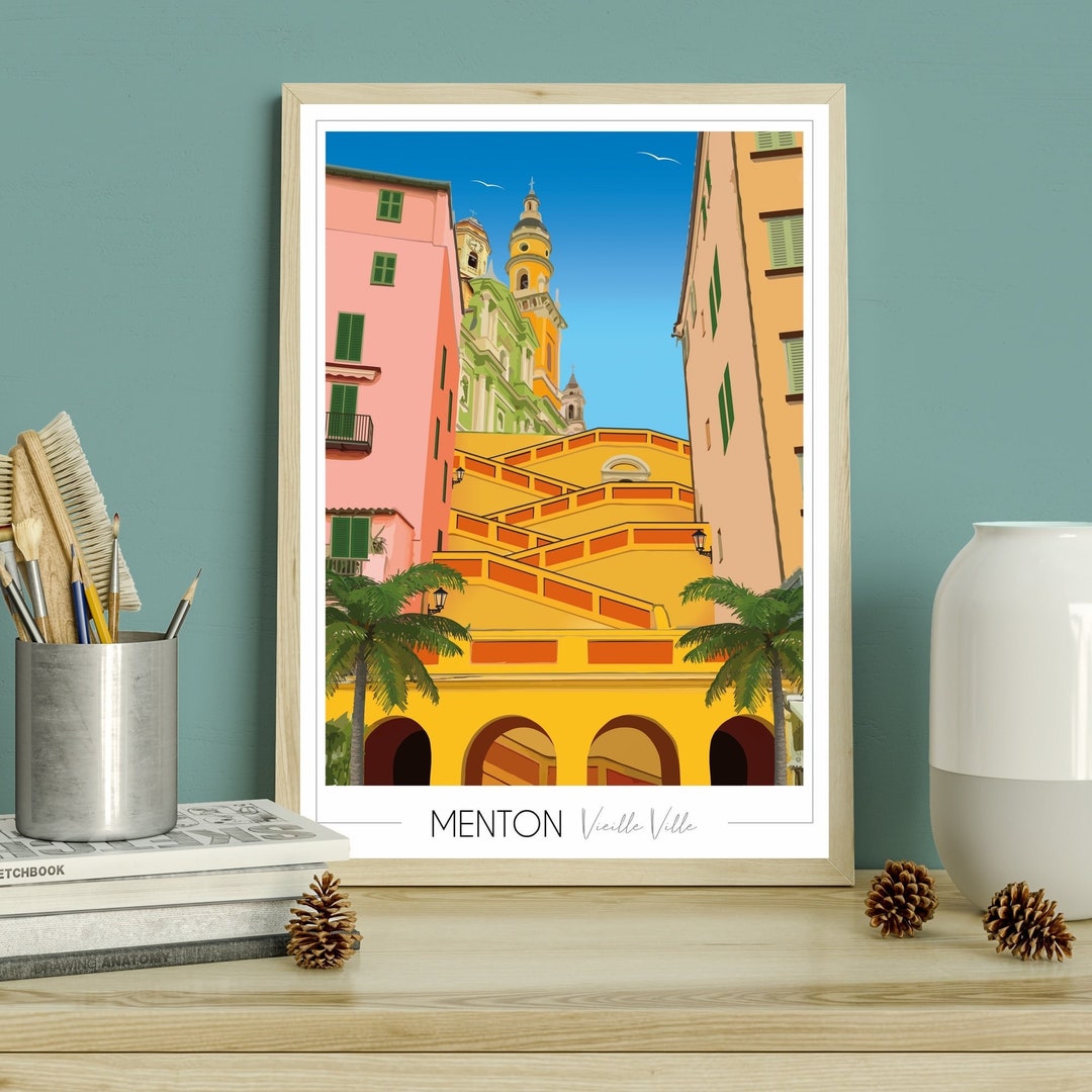 Menton Old Town Travel Poster, Cote D'azur Poster, Travel Poster ...