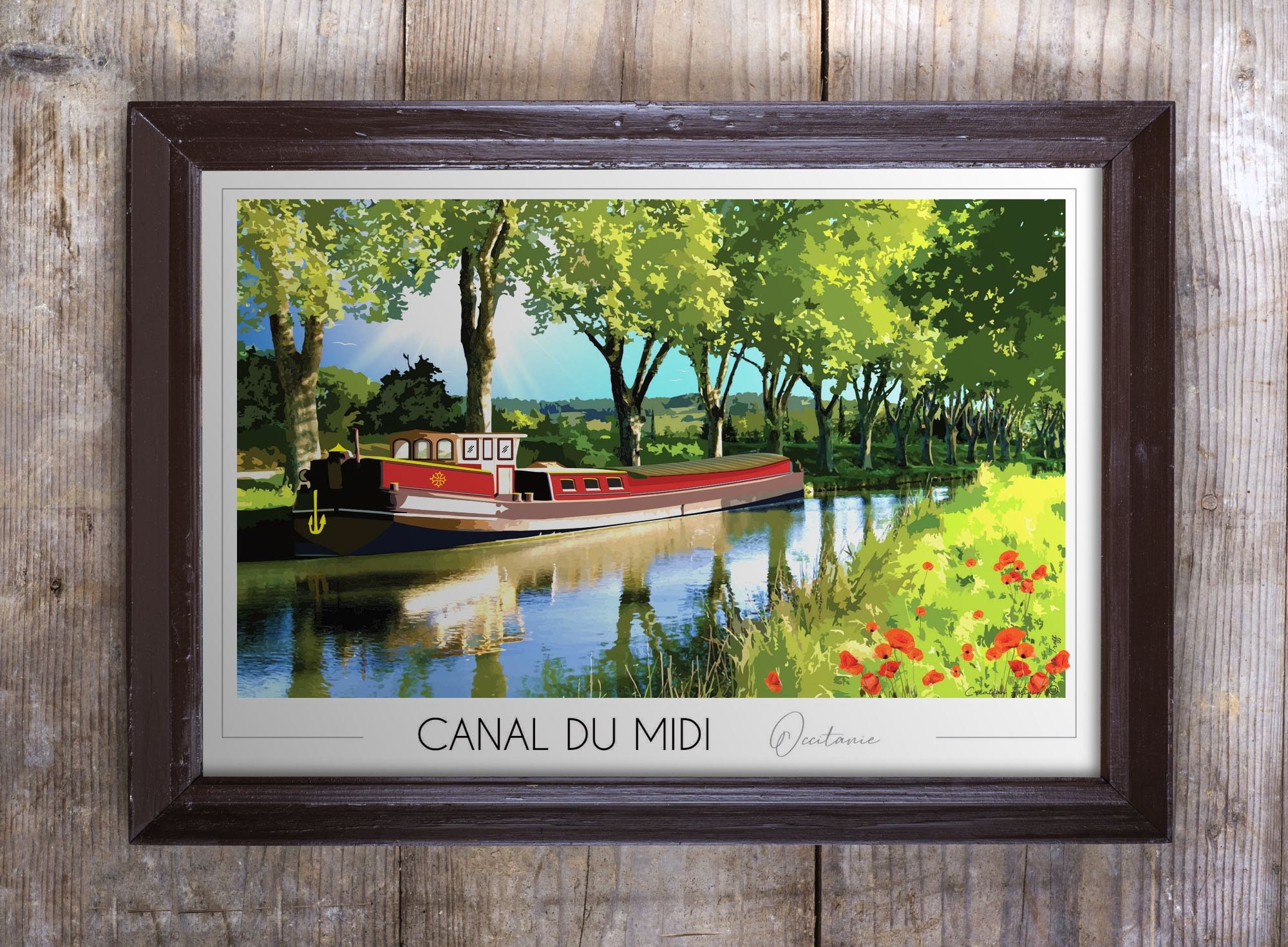 Canal Du Midi Travel Poster, France Poster, Occitanie, Barge, Wall ...