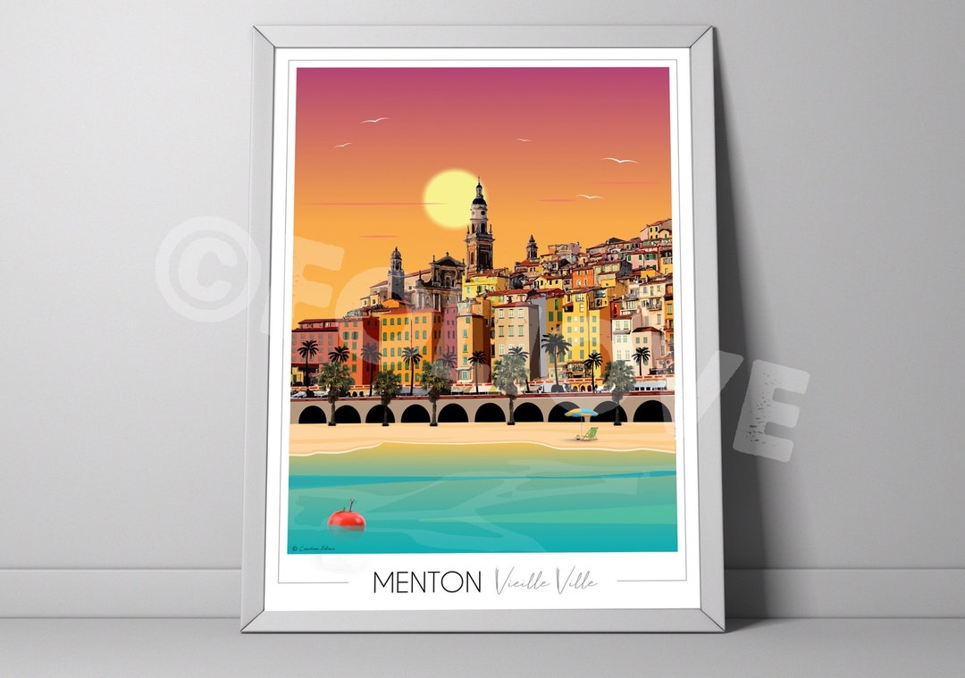 Menton Travel Poster, Cote D'azur Poster, Travel Poster, Vintage Poster ...