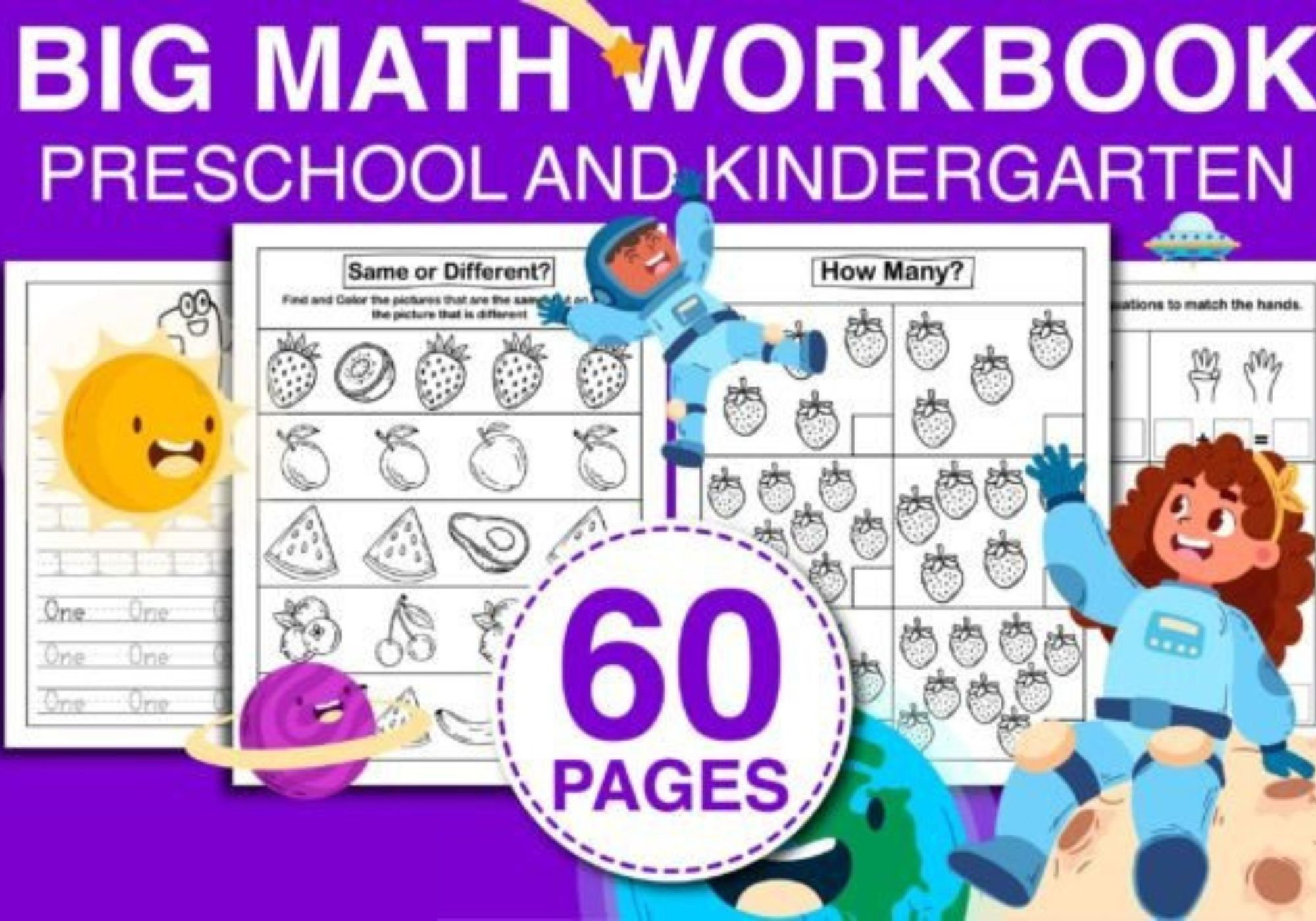 Math Workbook for Preschool and Kindergarten | 60 Printable Pages of ...