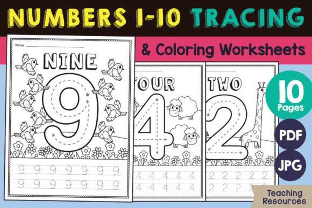 Preschool Numbers Worksheet | 1-10 Tracing and Coloring Worksheets - Etsy