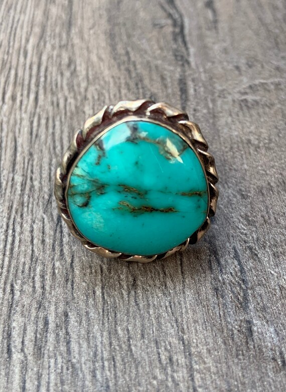 Rope Detailed Silver and Turquoise Native American Ri… - Gem