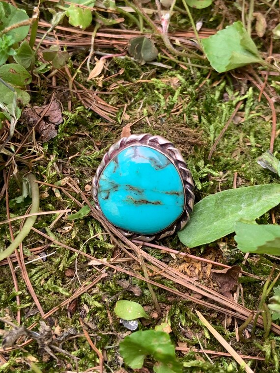 Rope Detailed Silver and Turquoise Native American Ri… - Gem
