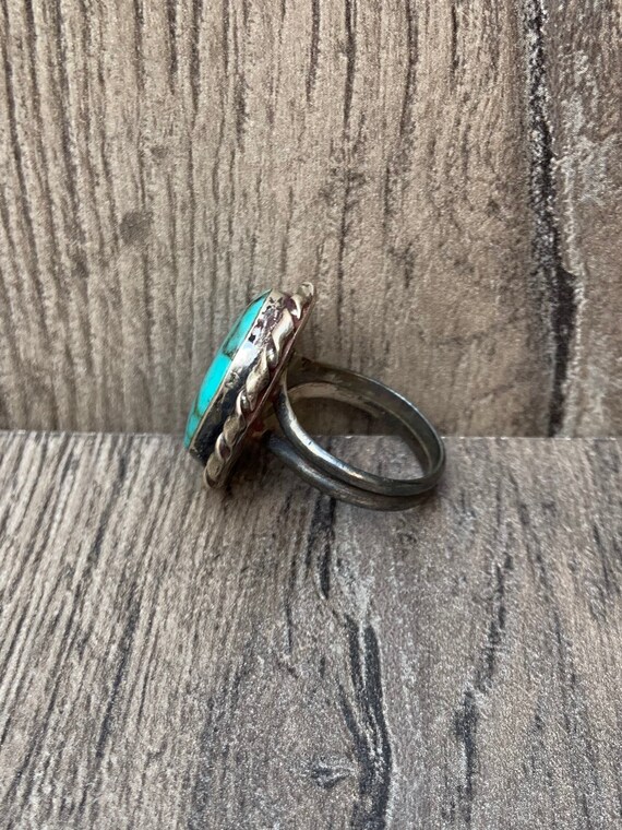 Rope Detailed Silver and Turquoise Native American Ri… - Gem