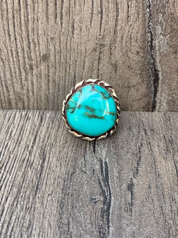 Rope Detailed Silver and Turquoise Native American Ri… - Gem