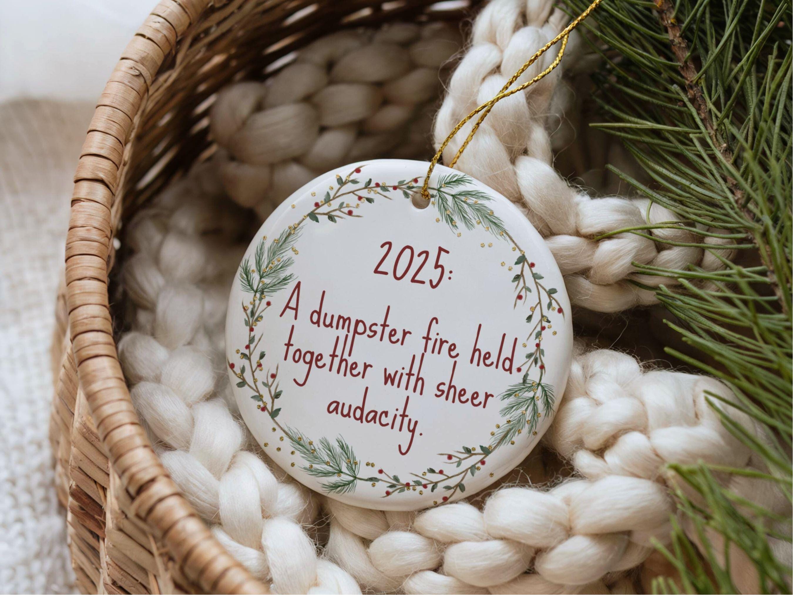 Funny 2025 Ornament, Sarcastic Year in Review Ornament, Dumpster Fire ...