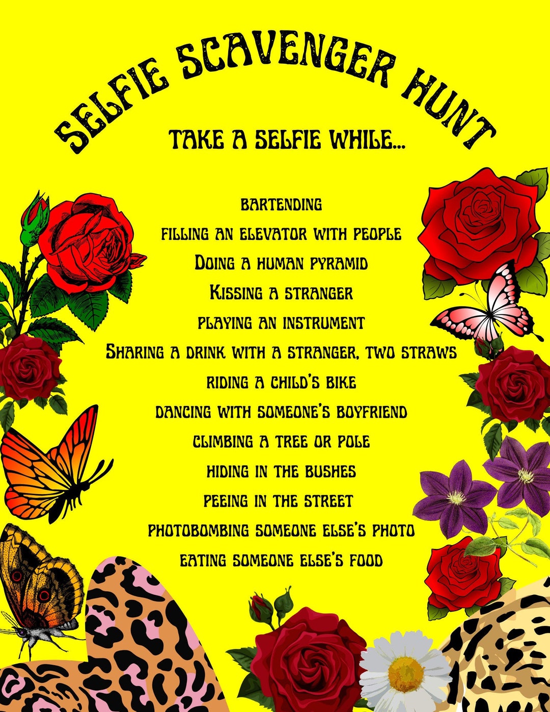 Selfie Scavenger Hunt, Bachelorette Party Game, Girl's Night Out ...