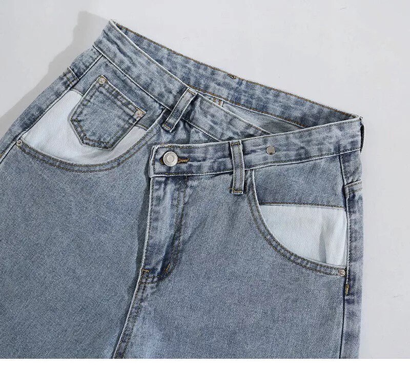 Asymmetrical Waist Jean Straight Jeans Womens Loose Denim - Etsy