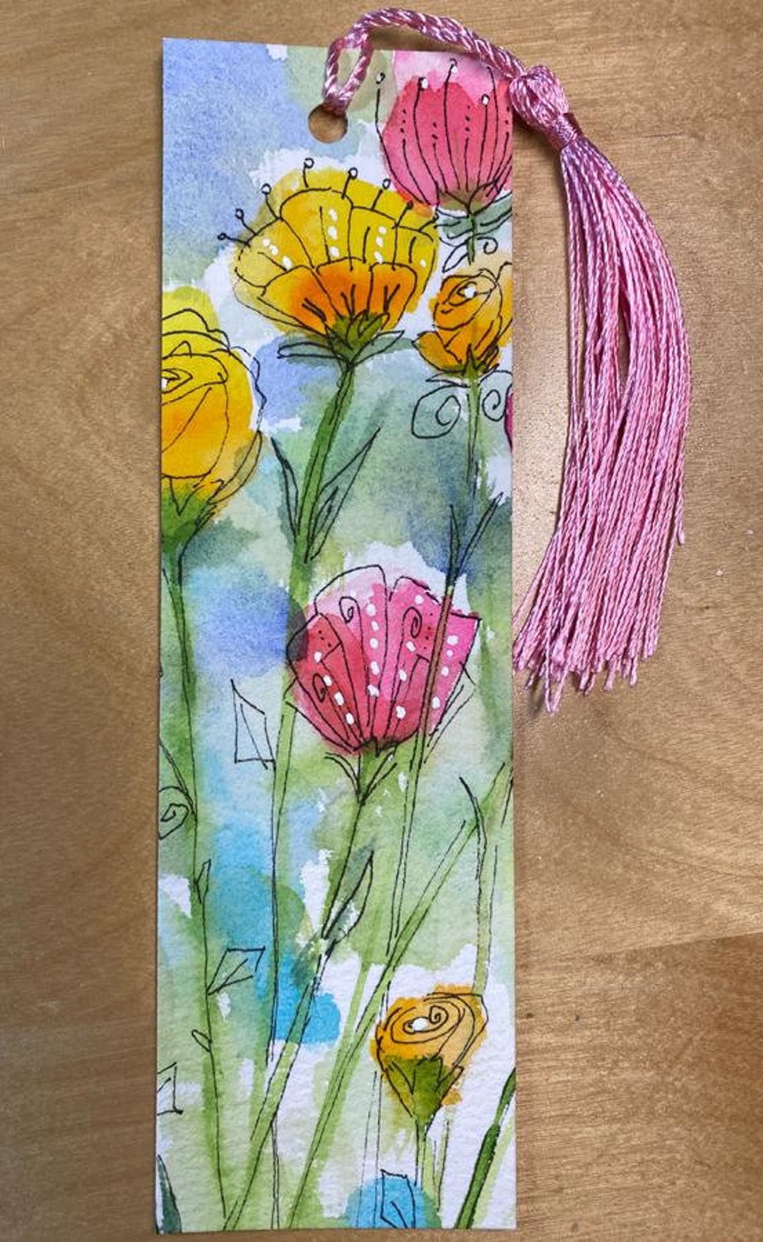 Bookmark Original Watercolor NOT A PRINT, Colorful Flowers Hand-painted ...