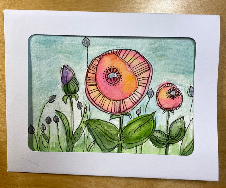 Whimsical Flowers Watercolor Card, NOT A PRINT, Original Hand-painted ...