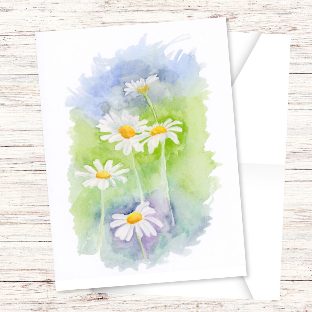 Daisy Flowers PRINTED Card From My Original Watercolor, Greeting Card ...